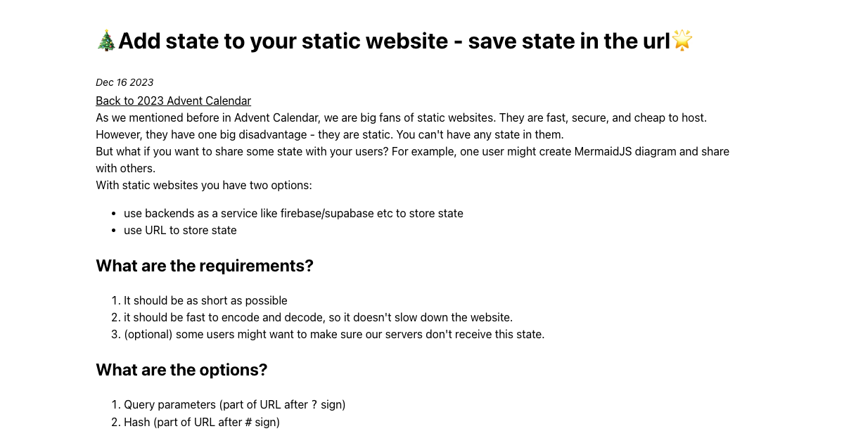 🎄Add state to your static website - save state in the url🌟