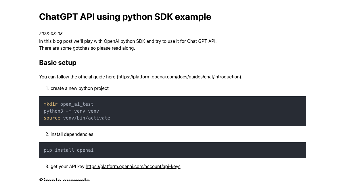 ChatGPT API using python SDK example