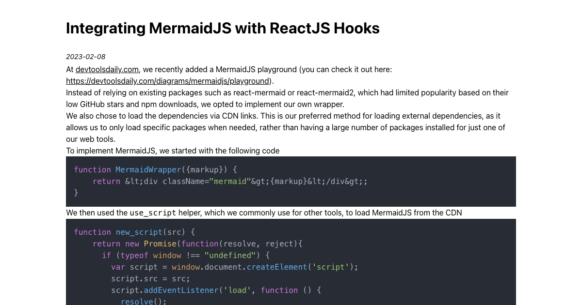 Integrating MermaidJS with ReactJS Hooks