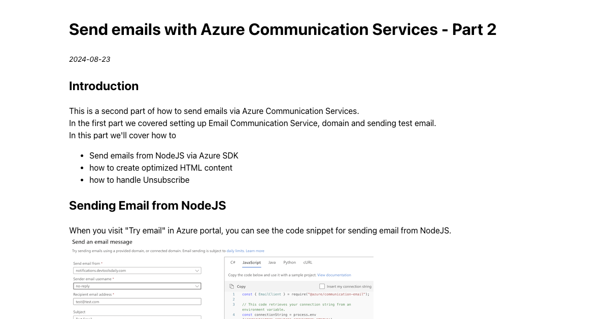 Send emails with Azure Communication Services - Part 2