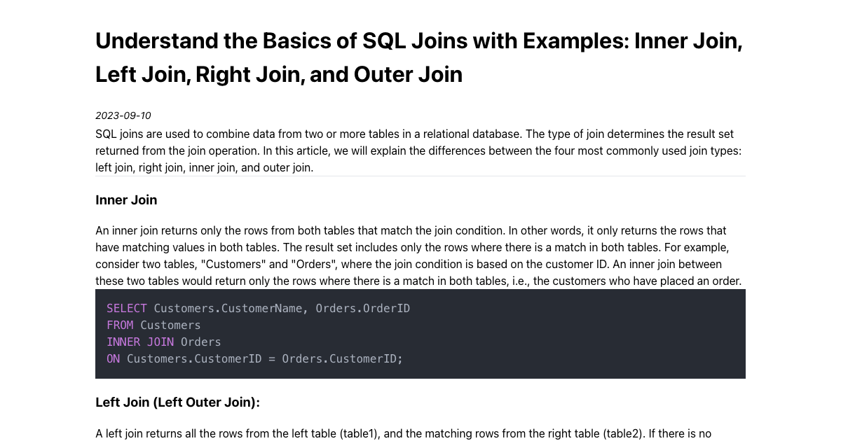 Understand the Basics of SQL Joins with Examples: Inner Join, Left Join ...