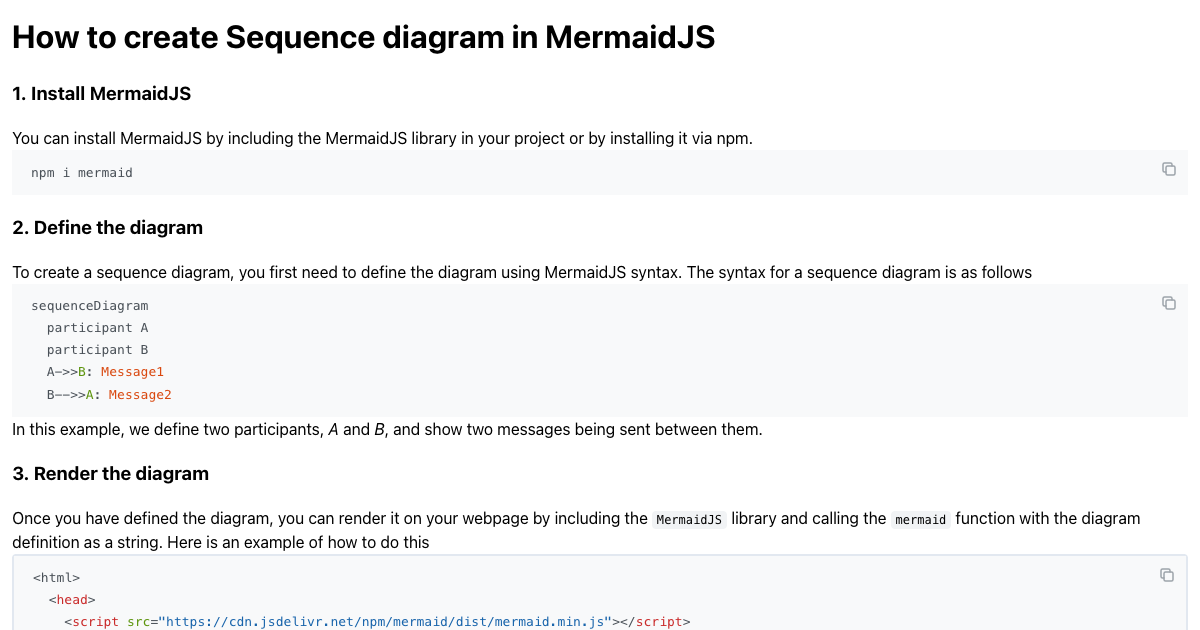 How to create Sequence diagram in MermaidJS