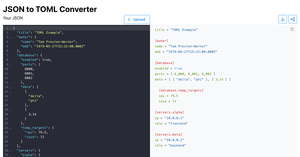 JSON to TOML Converter