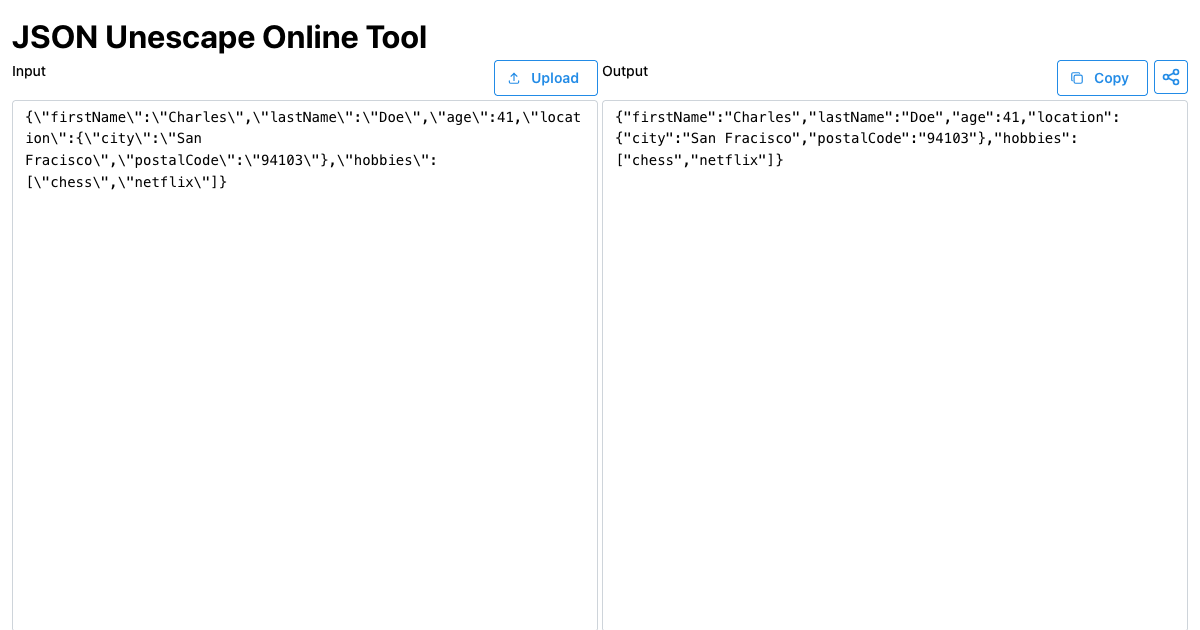 JSON Unescape Online Tool